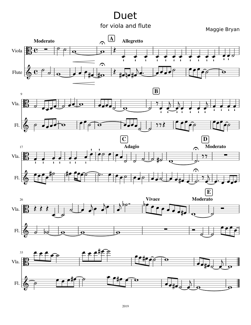 Duet for Viola and Flute Sheet Music for Flute, Viola (Mixed Duet ...