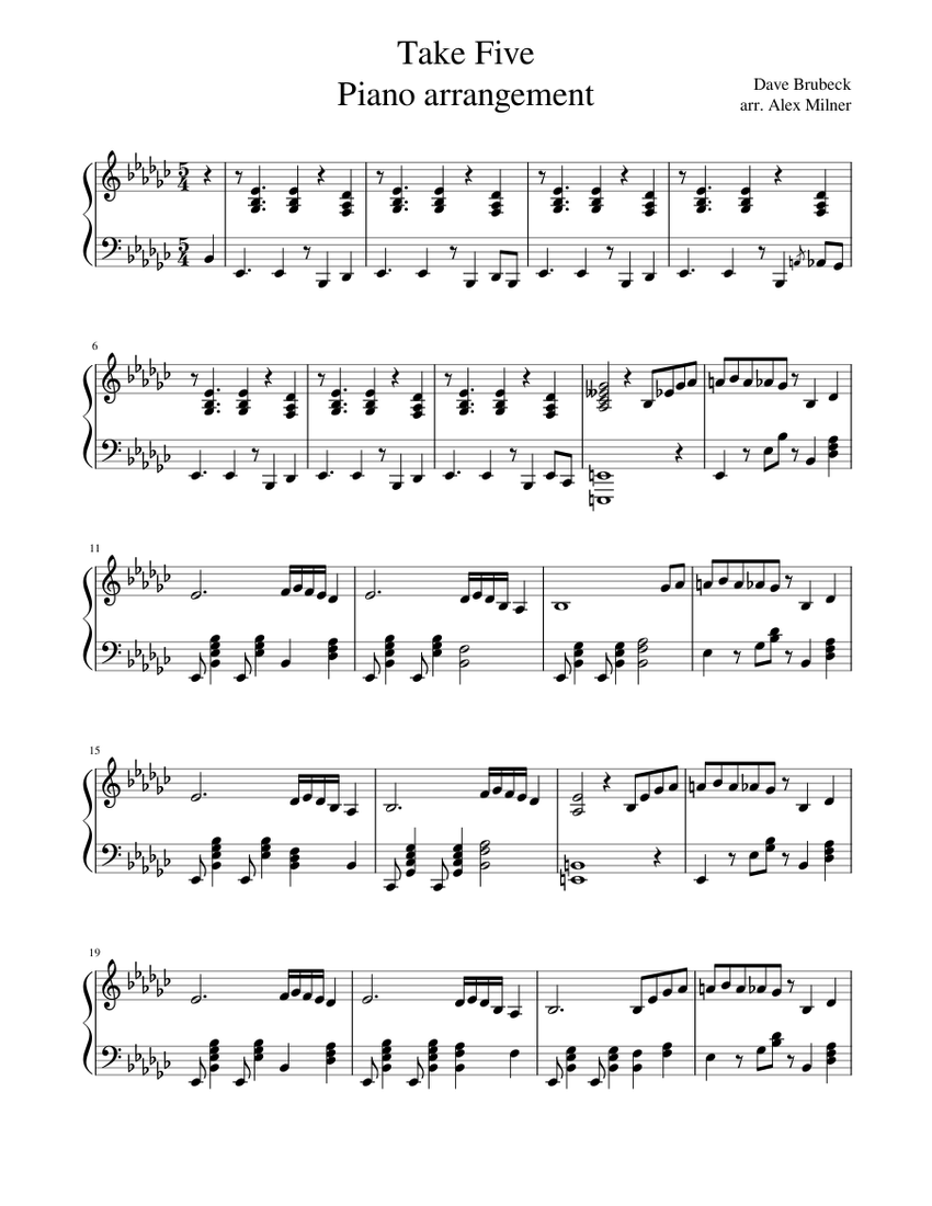 Take Five for Jazz piano Sheet Music for Piano (Solo) | MuseScore.com