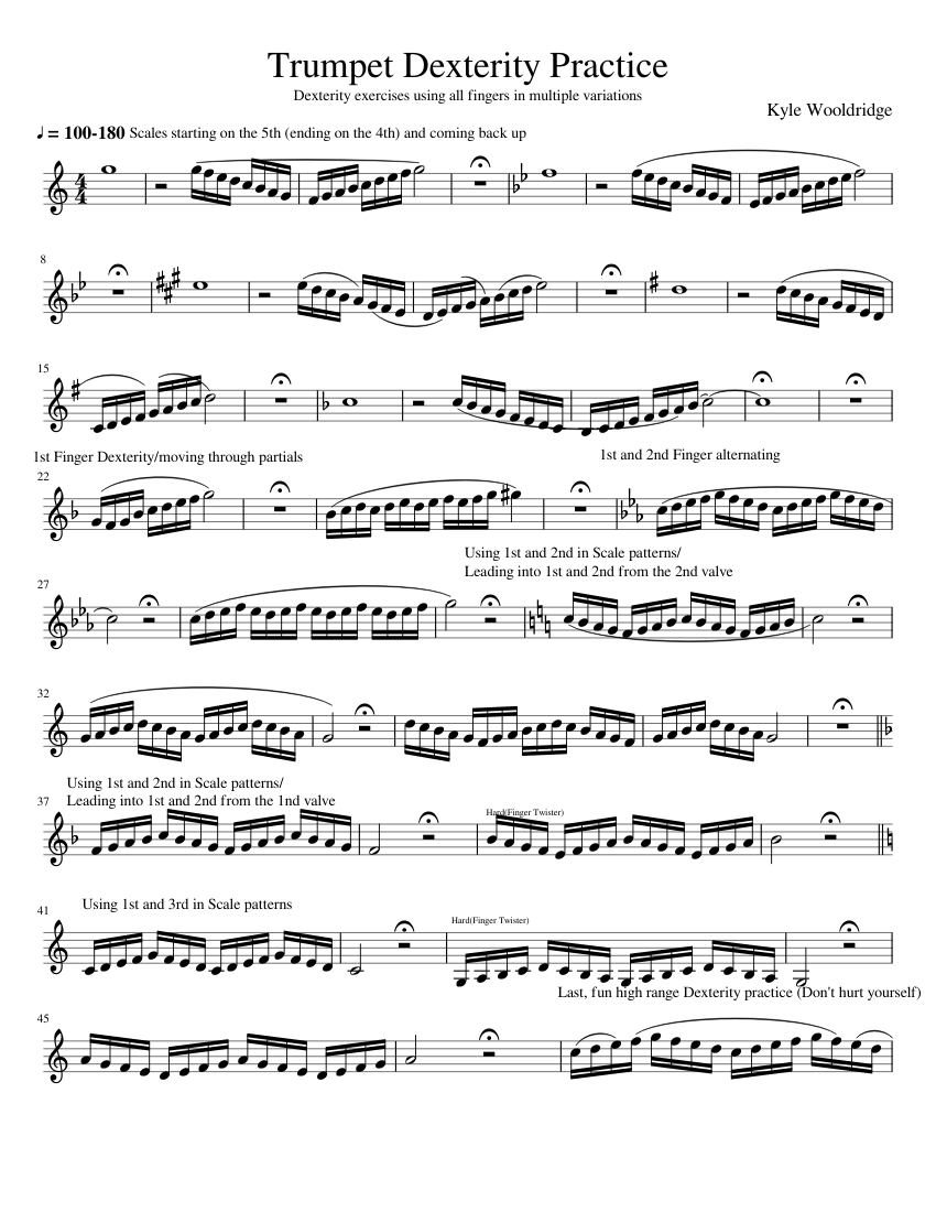 Trumpet Dexterity Practice Sheet Music for Trumpet in b-flat (Solo ...