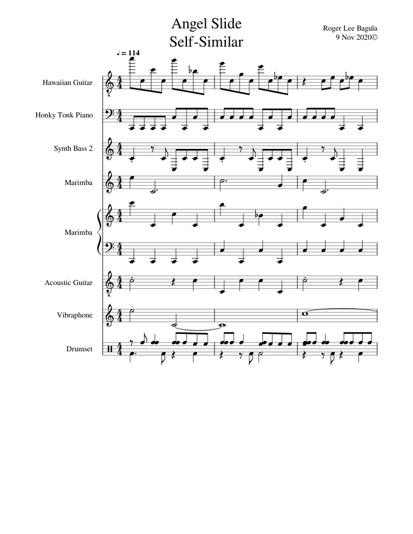 Angel Slide Self-Similar Sheet Music for Piano, Organ, Vibraphone ...