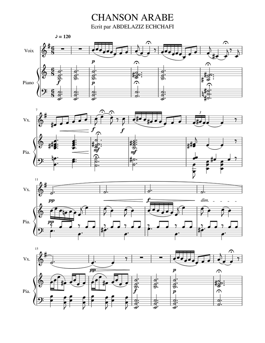 CHANSON ARABE Sheet Music for Piano (Solo) | MuseScore.com