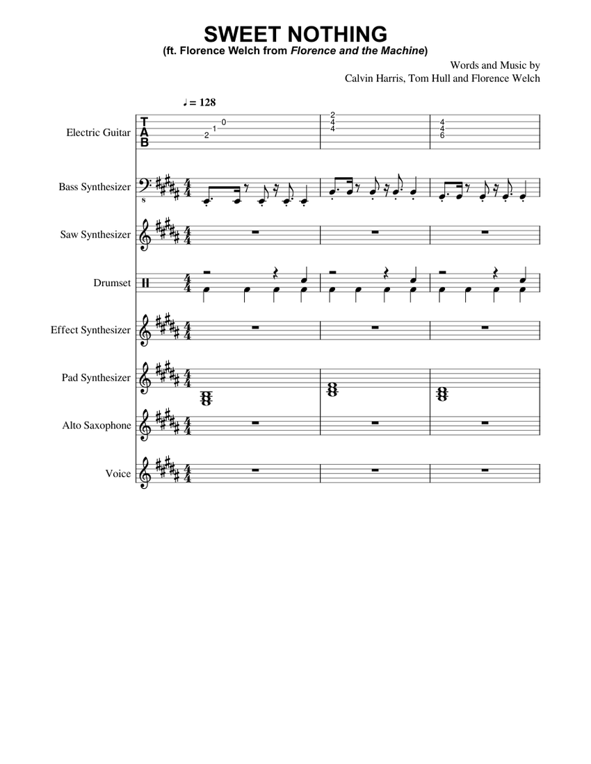 Sweet Nothing (ft. Florence Welch) Sheet Music for Vocals, Saxophone ...