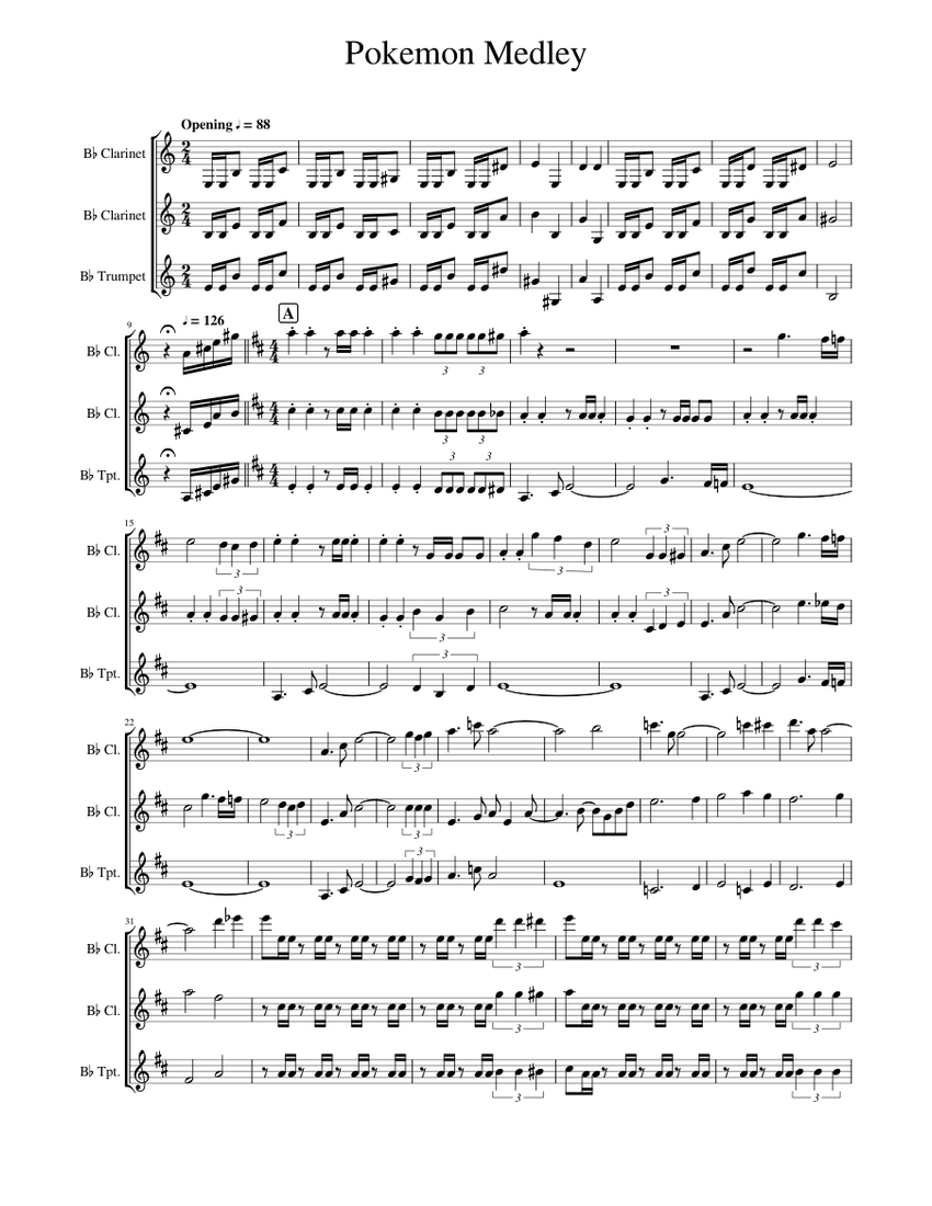 Pokemon Medley Sheet Music for Clarinet in b-flat, Trumpet in b-flat ...
