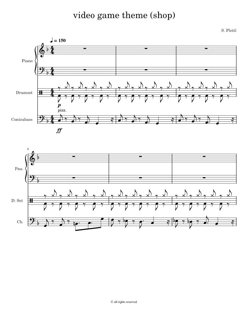 shop theme [video game] Sheet Music for Piano, Contrabass, Drum group ...