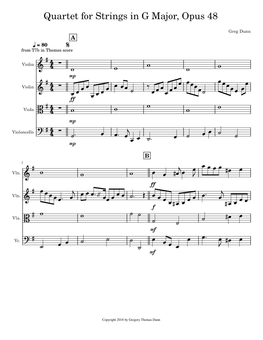Quartet for Strings in G Major, Opus 48 Sheet music for Violin, Viola ...
