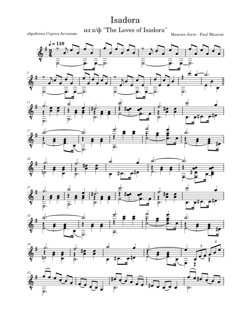 Морис Жар Isadora Sheet music for Guitar (Solo) | Musescore.com
