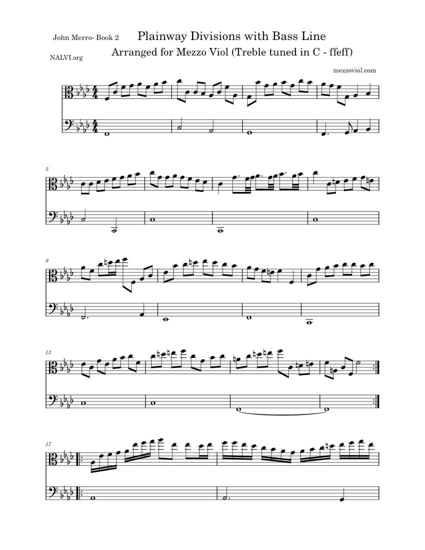 Plainway_Divisions_with_Bass_Line_Merro2_MezzzoViol Sheet music for ...
