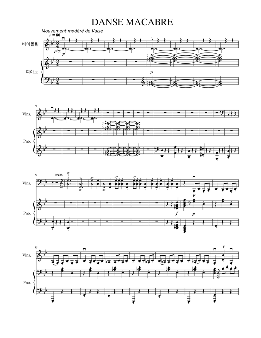 Danse macabre piano accompaniment Sheet Music for Piano, Strings group ...