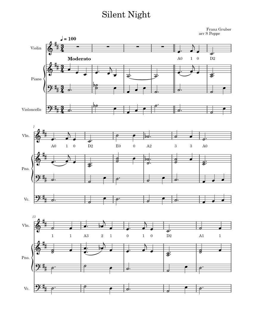 Silent Night – Franz Xaver Gruber Sheet Music for Piano, Violin, Cello ...