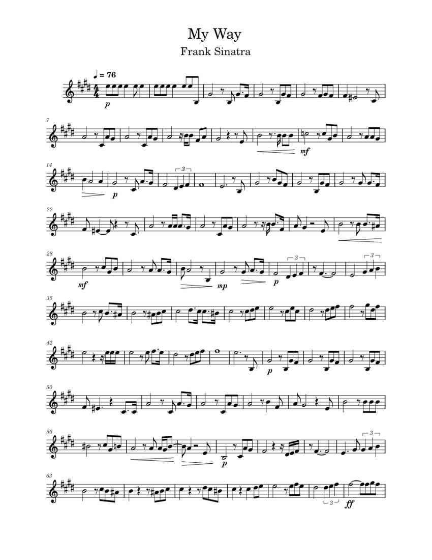 My way – Frank Sinatra Sheet Music for Clarinet in b-flat (Solo) | MuseScore.com