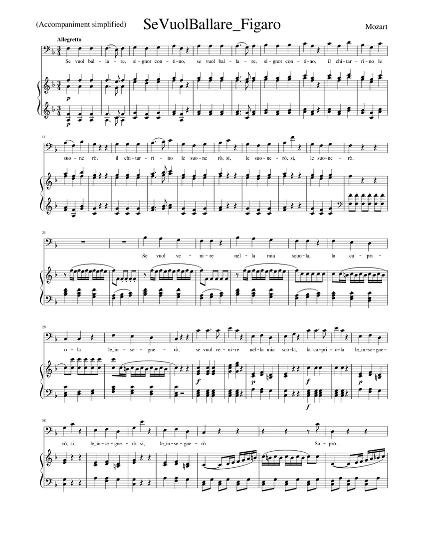 SeVuolBallare_Figaro Sheet Music for Piano, Cello (Solo) | MuseScore.com