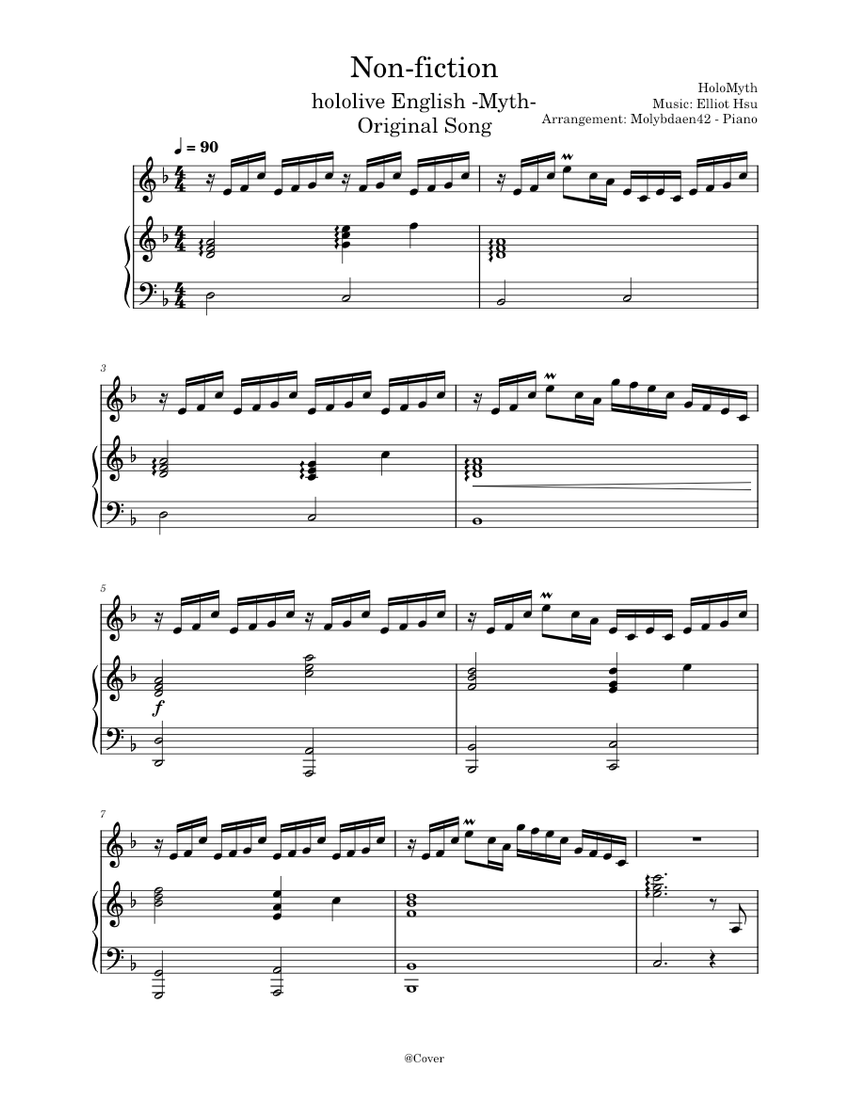 Non-Fiction – hololive English -Myth- Sheet Music with Chords for Piano (Solo) | MuseScore.com