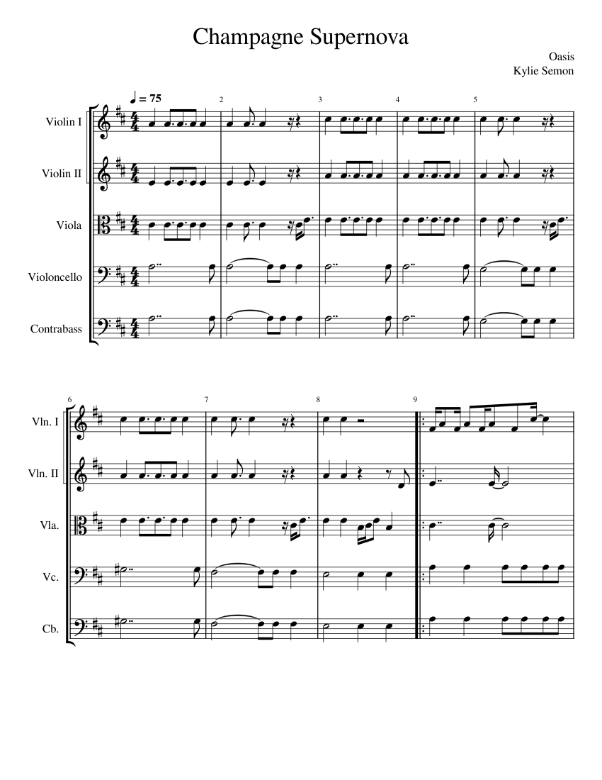 Champagne Supernova - Oasis Sheet music for Contrabass, Violin, Viola ...