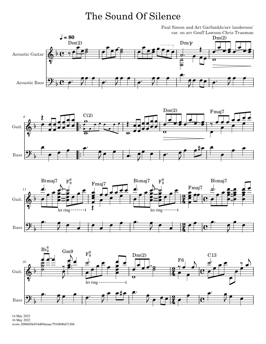 The sound of silence – Simon & Garfunkel Sheet Music with Chords for ...