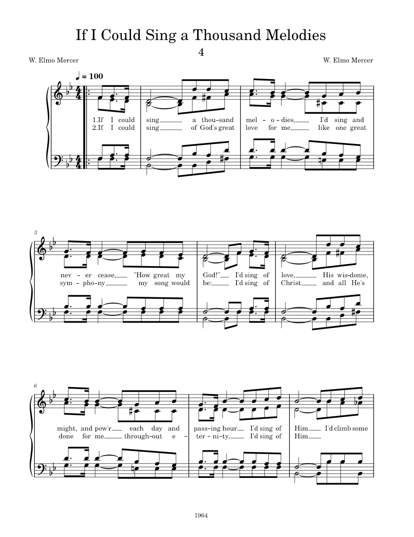 If I Could Sing a Thousand Melodies – W. Elmo Mercer Sheet Music for ...