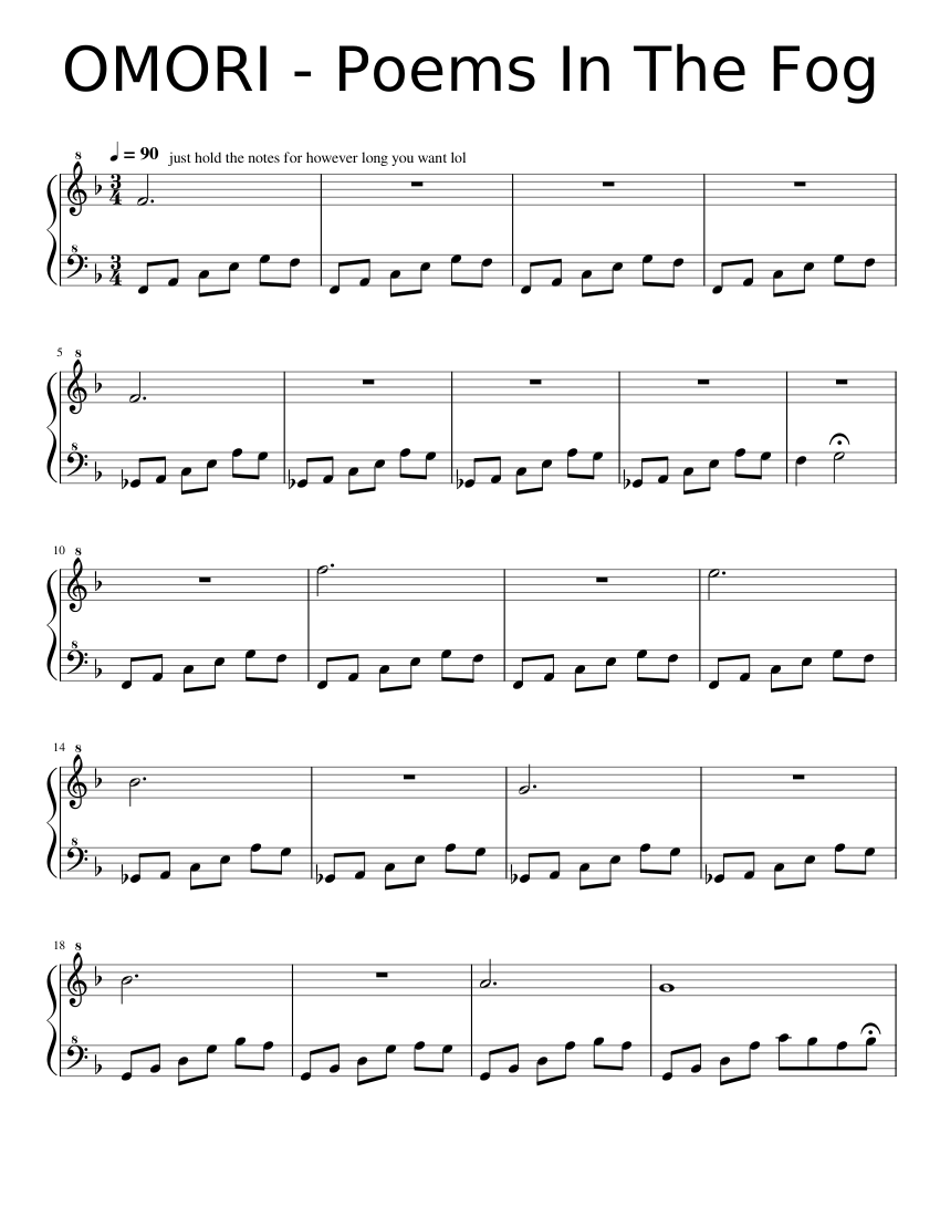 Poems In The Fog - OMORI Sheet Music for Piano (Solo) easy | MuseScore.com