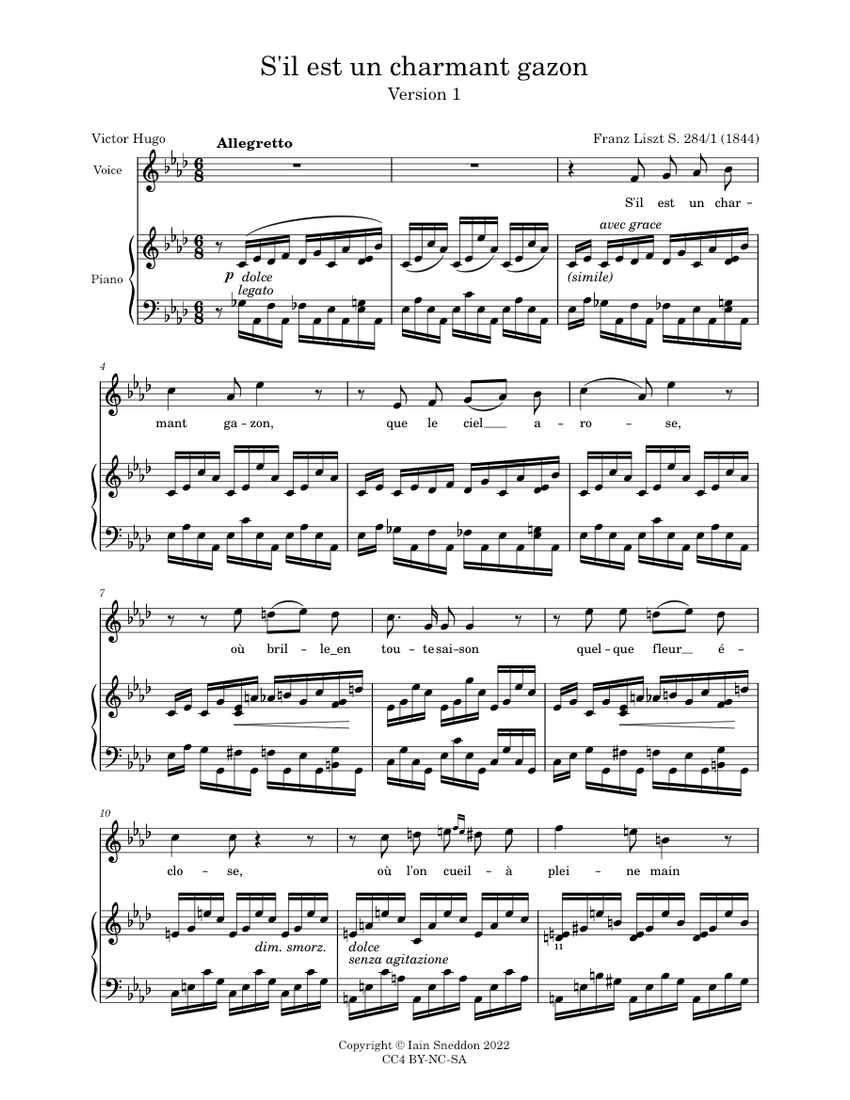 S'il est un charmant gazon, S.284 – Franz Liszt S'il est un charmant ...