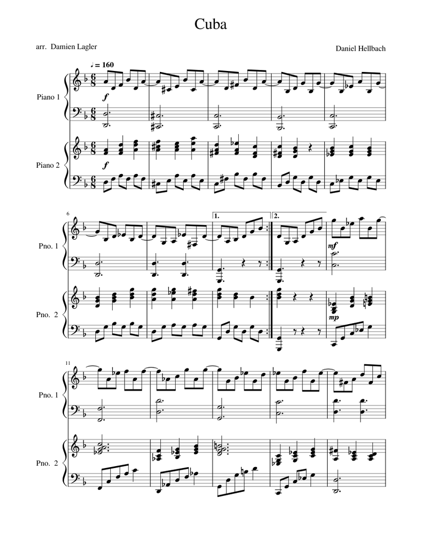 Cuba Sheet Music for Piano (Piano Duo) | MuseScore.com