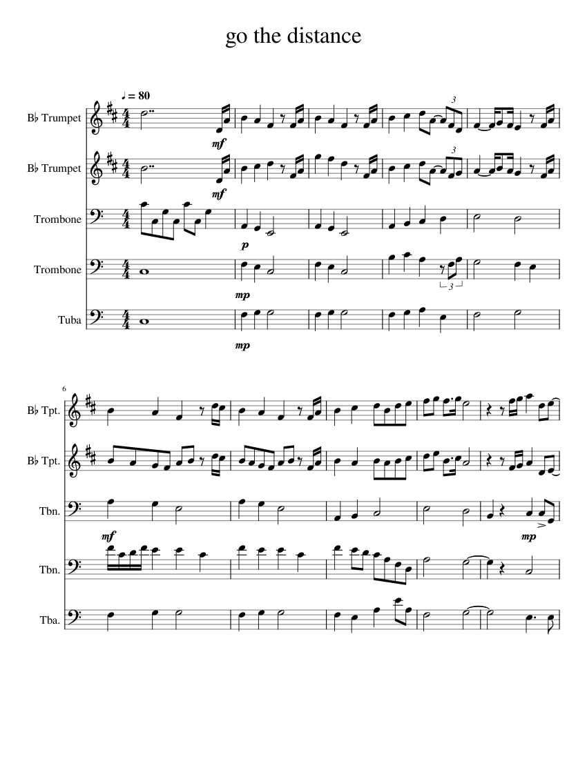 Go the distance Sheet music for Trombone, Tuba, Trumpet in b-flat ...