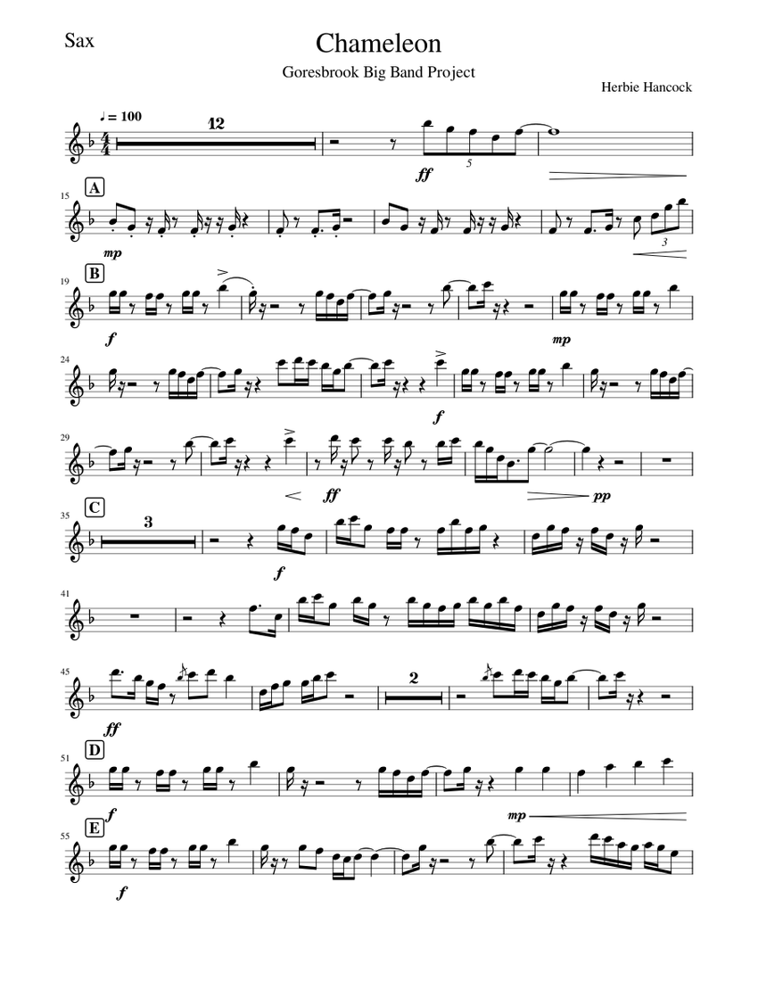 Chameleon-Sax Sheet Music for Saxophone alto (Solo) | MuseScore.com