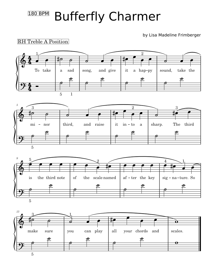 Butterfly Charmer (Snake Charmer in A Major) Sheet music for Piano ...