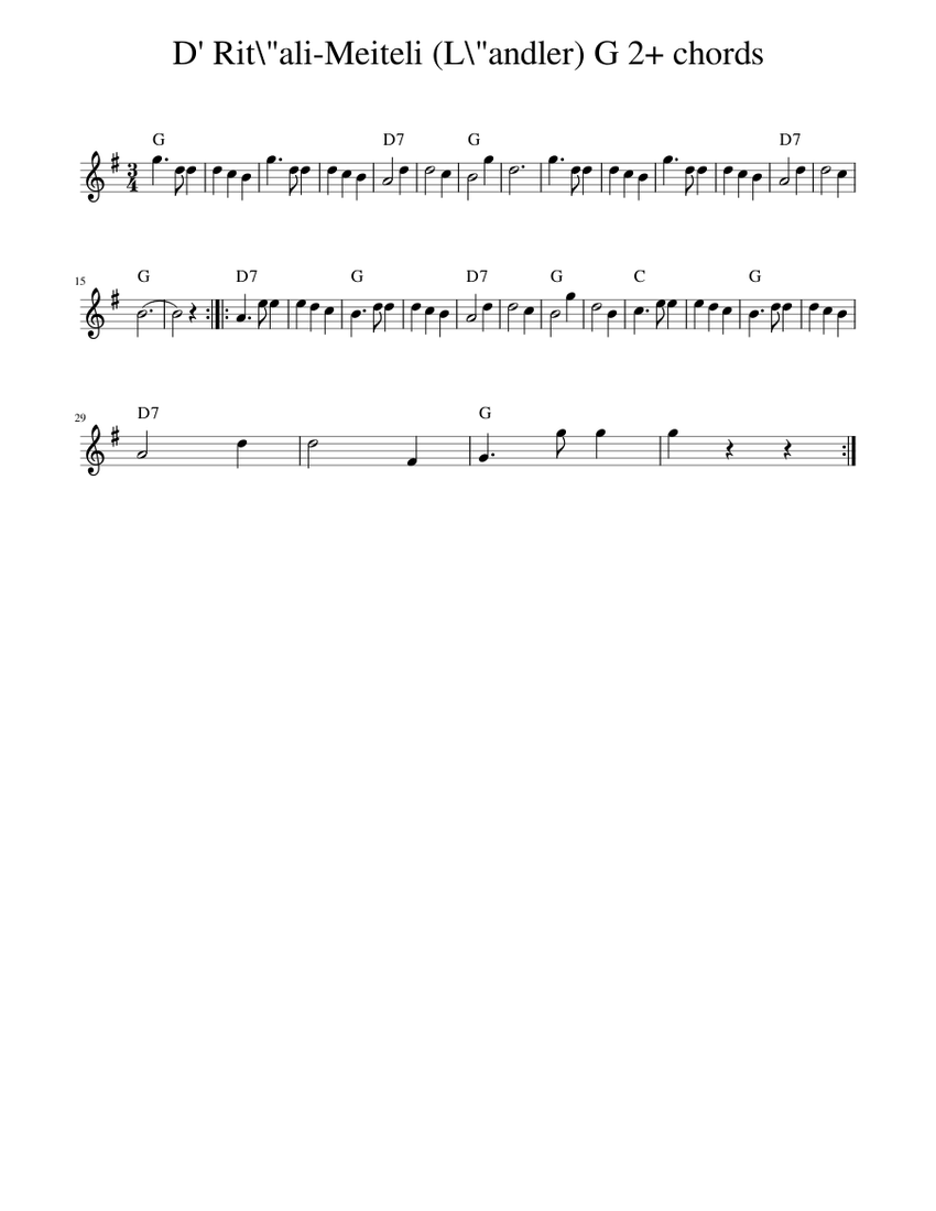 D' Rit\"ali-Meiteli (L\"andler) G 2+ chords Sheet music for Piano (Solo ...