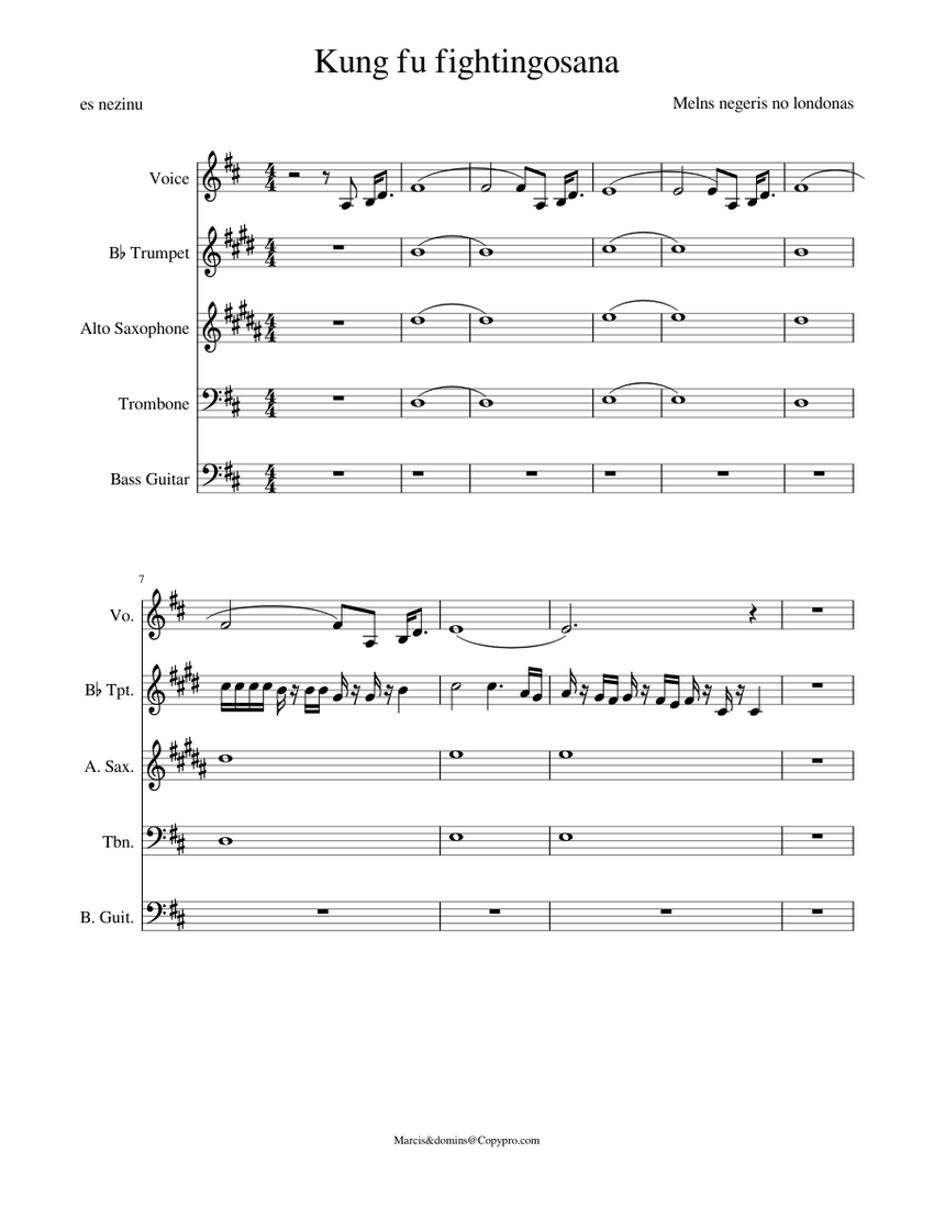 kung fu fighting LV Sheet Music for Trombone, Vocals, Saxophone alto ...
