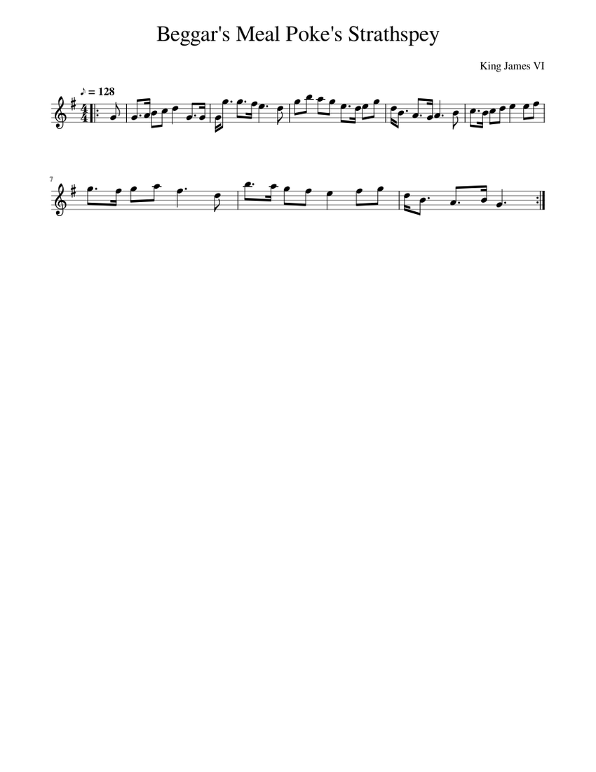 King James VI - Beggar's Meal Poke's Strathspey Sheet music for Piano ...