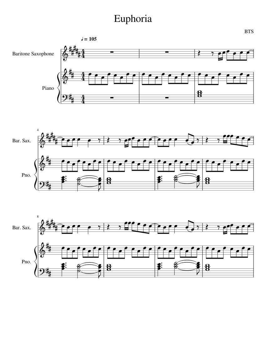 Euphoria Sheet music for Piano, Saxophone baritone (Baritone Sax Piano ...