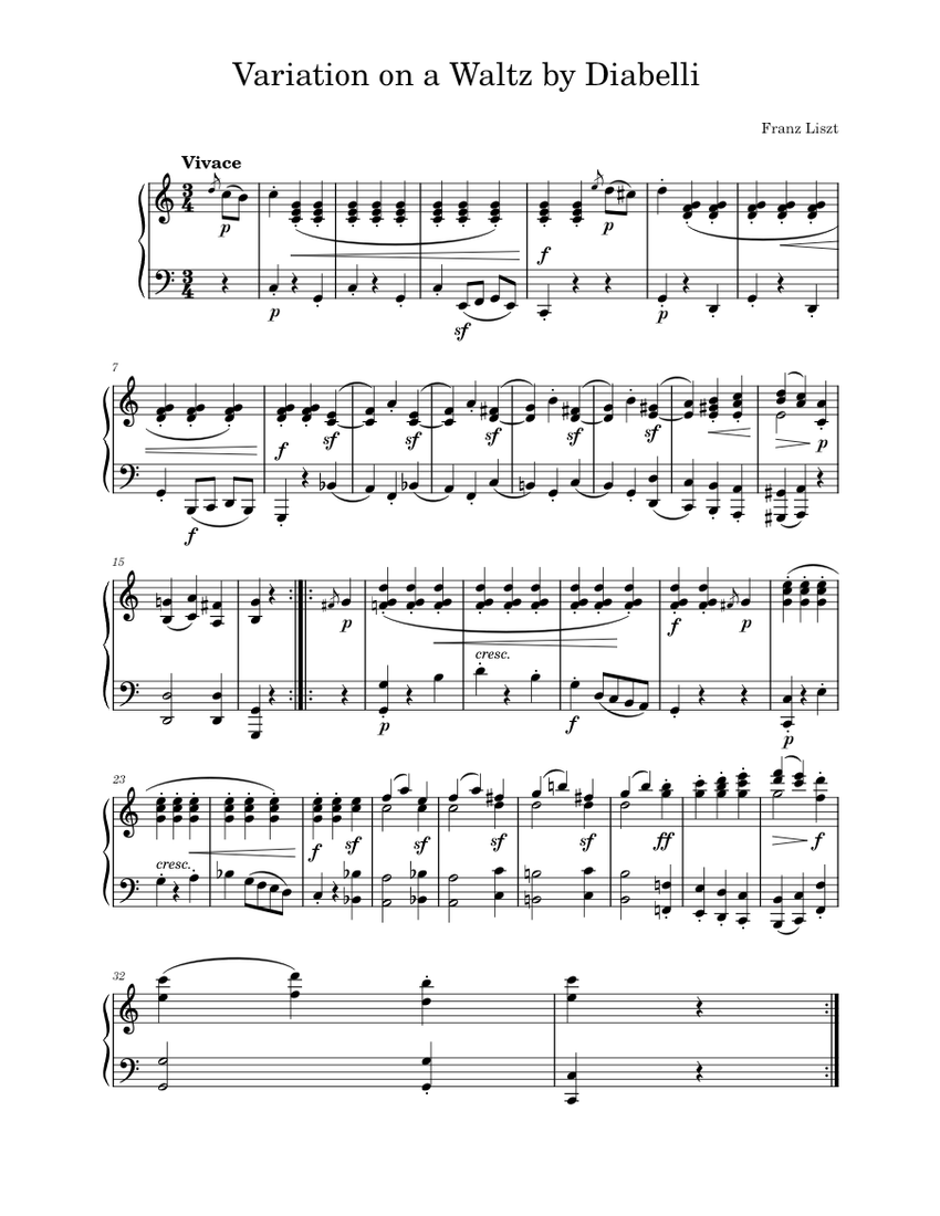 Variation on a Waltz by Diabelli, S.147 – Franz Liszt Sheet music for ...