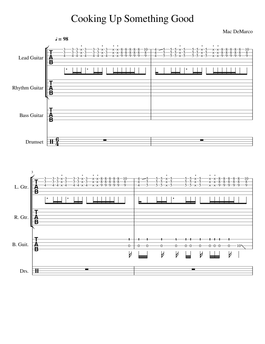 Cooking Up Something Good Sheet music for Guitar, Bass guitar, Drum ...