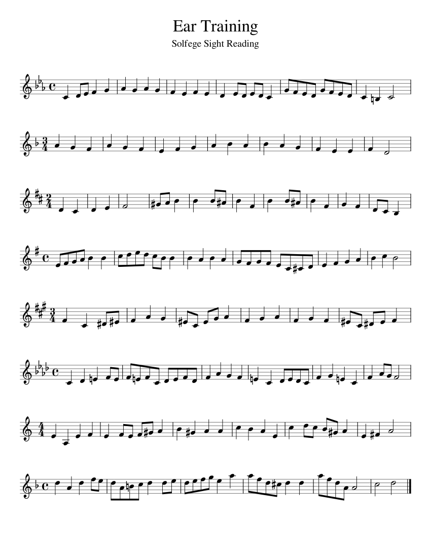 Ear Training Solfege Sight Reading Final Sheet Music for Piano (Solo ...