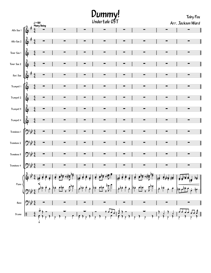 Undertale OST | Dummy! Sheet Music for Piano, Trombone, Saxophone alto ...
