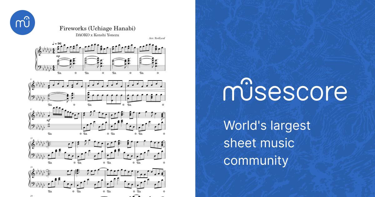 DAOKO x Kenshi Yonezu - Fireworks (Uchiage Hanabi) Sheet Music for ...