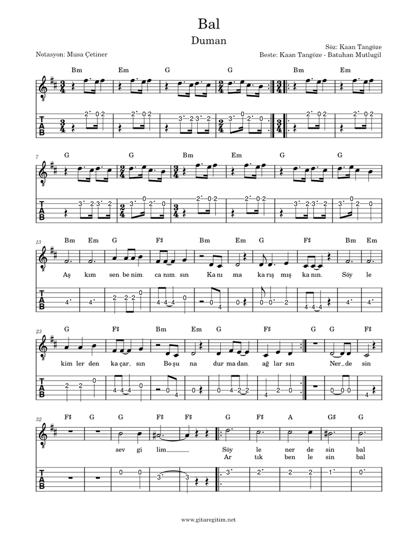 Bal Sheet Music and Tab with Chords for Guitar (Solo) | MuseScore.com