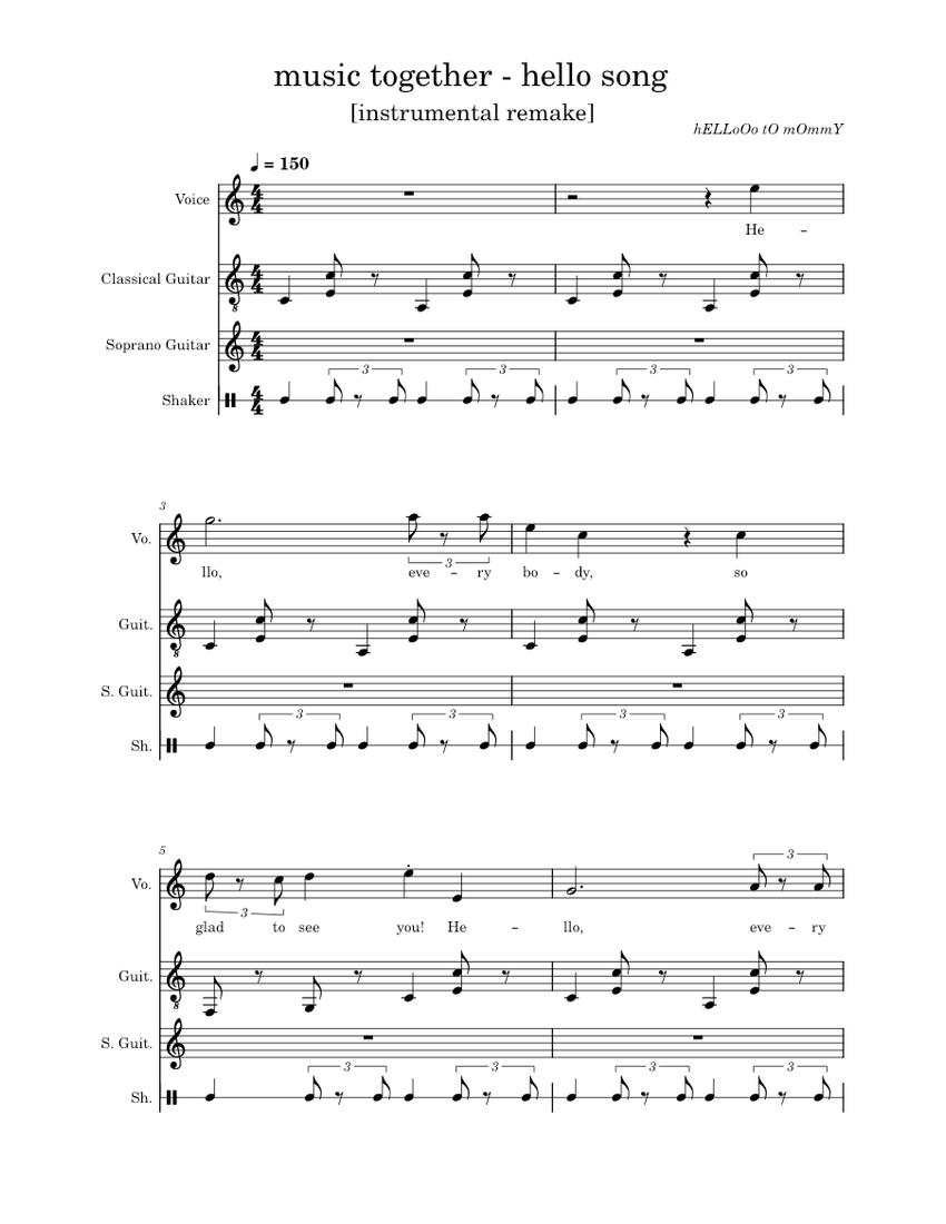 Hello Song – Music Together (instrumental remake) Sheet Music for ...