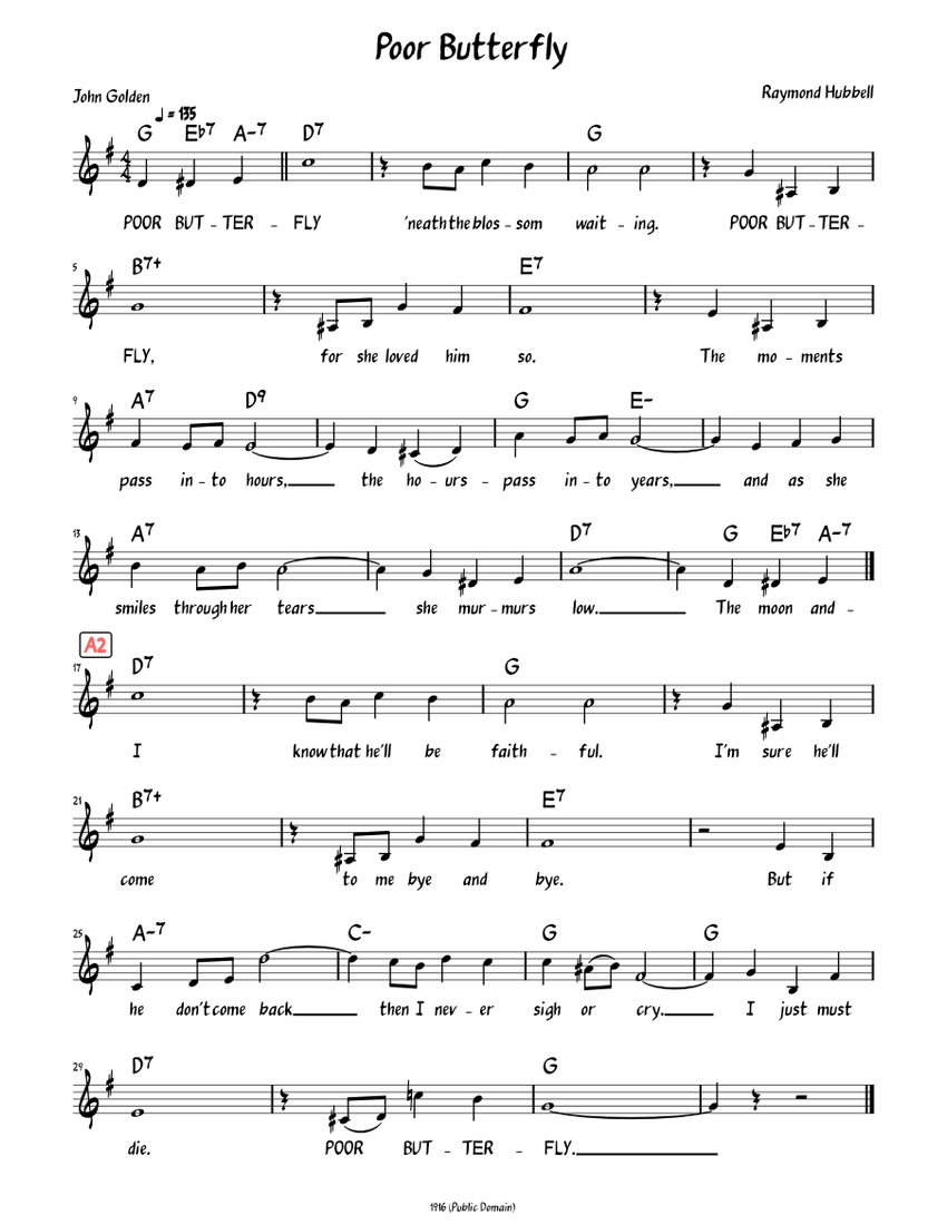 Poor Butterfly (Lead sheet with lyrics ) Sheet Music with Chords for ...