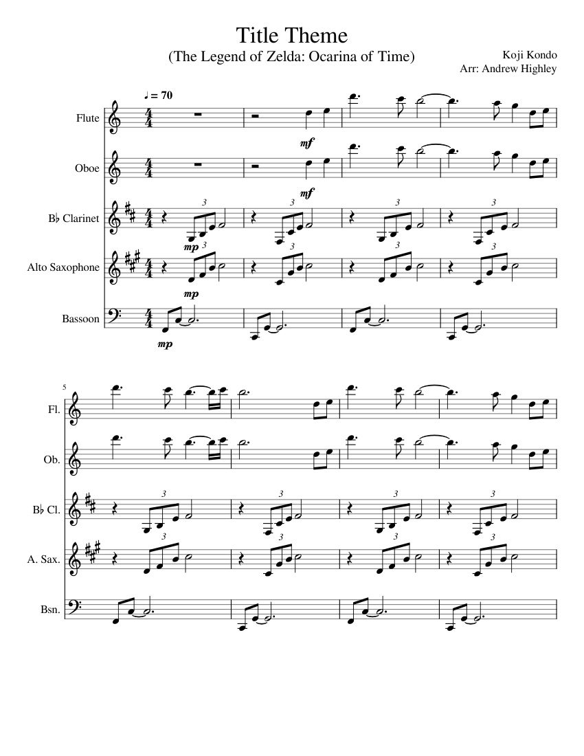 Woodwind Arrangement - Title Theme The Legend of Zelda Ocarina of Time ...