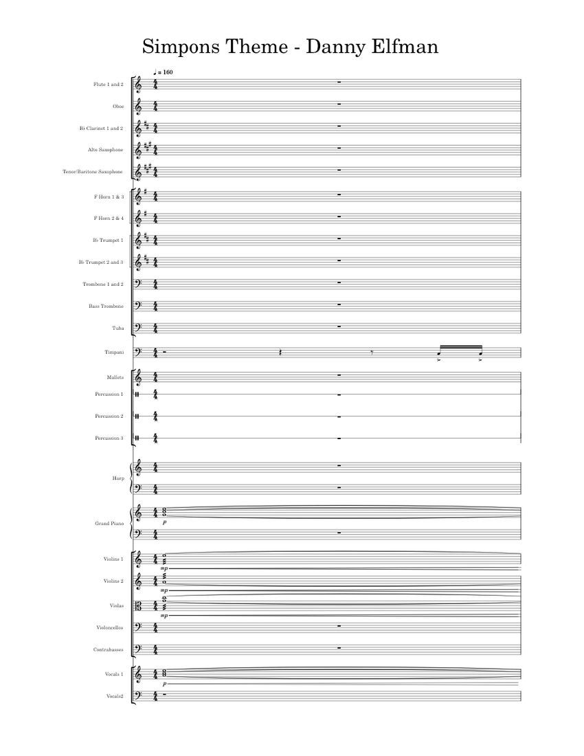 The Simpsons Main Theme – Danny Elfman Sheet Music for Piano, Trombone ...