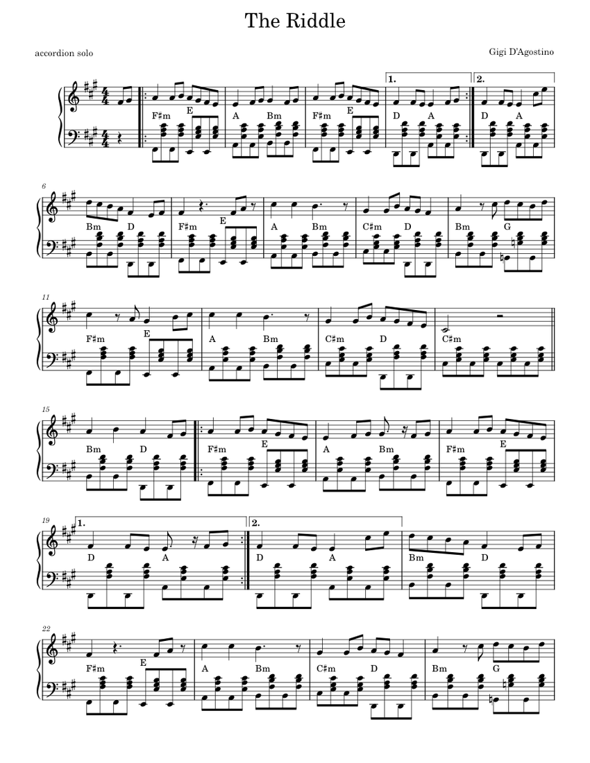 The riddle – Gigi D'Agostino Sheet Music for Accordion (Solo ...