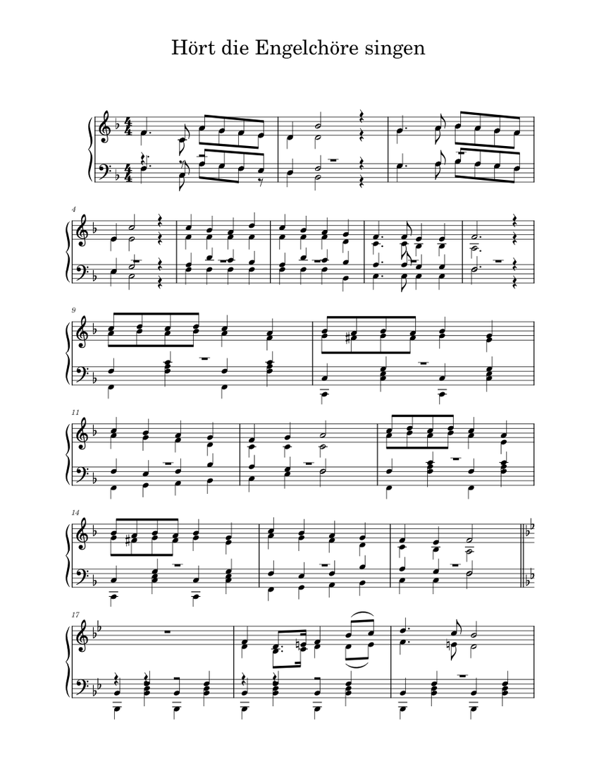 Hört die Engelchöre singen MIDI Sheet Music for Piano (Solo) easy ...