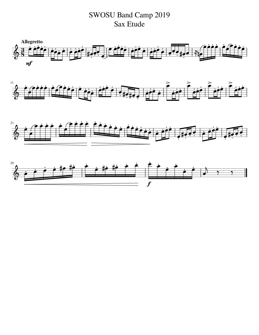 SWOSU Band Camp 2019 - Saxophone Etude Sheet music for Saxophone alto ...