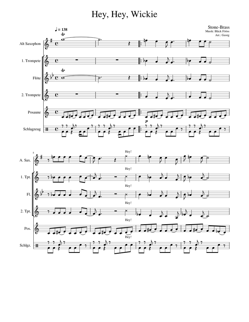 Hey hey wickie – Bläck Fööss Sheet Music for Flute, Saxophone alto ...