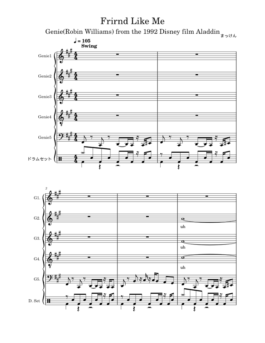 Friend like me Sheet Music for Piano, Drum group (Mixed Ensemble ...
