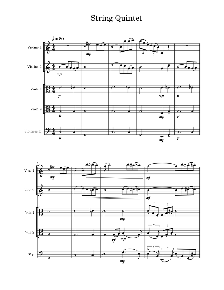 String Quintet Sheet Music for Violin, Viola, Cello (String Quintet ...