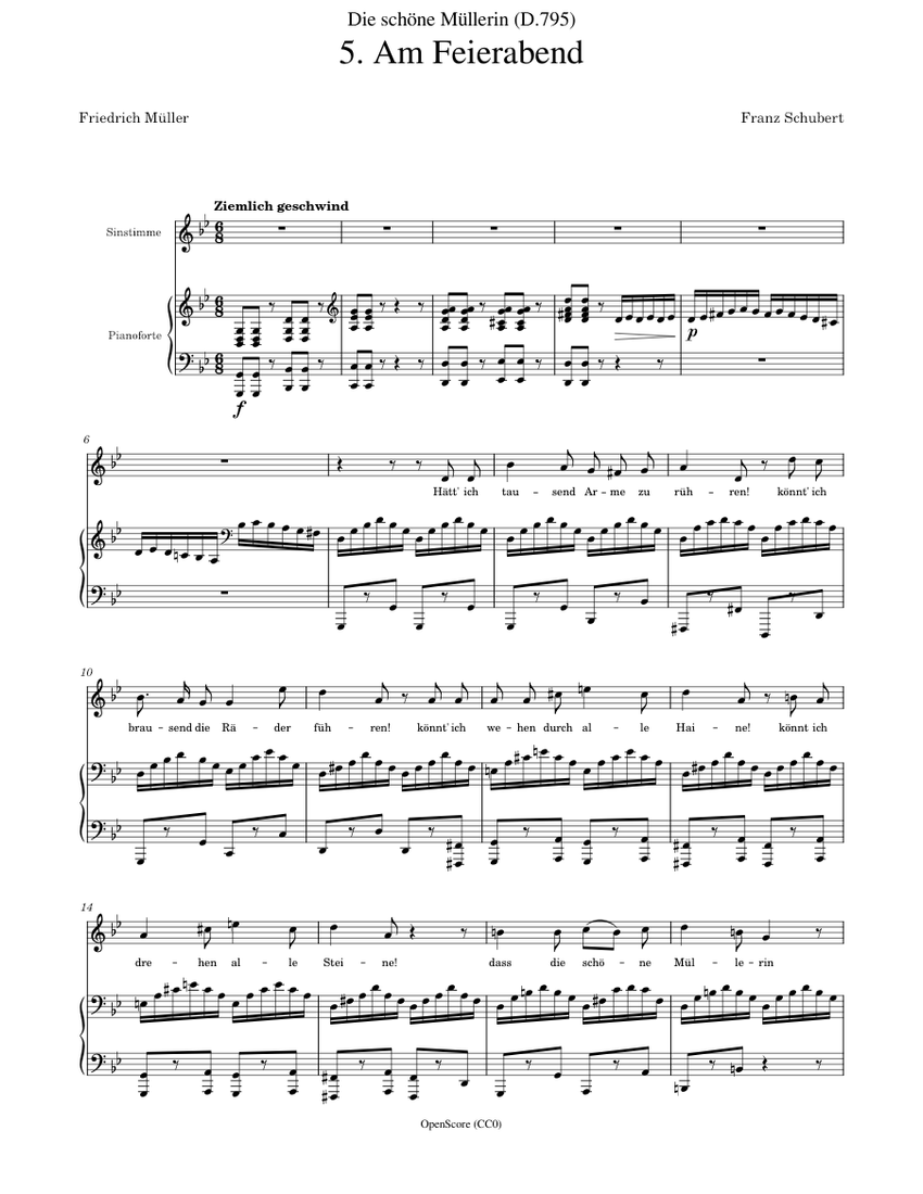 Am Feierabend – Franz Schubert - Die Schöne Mullerin - Middle Voice ...