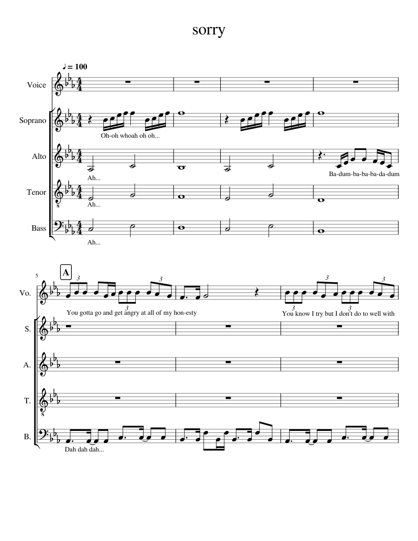 Sorry - justin bieber Sheet music for Soprano, Alto, Tenor, Bass voice ...