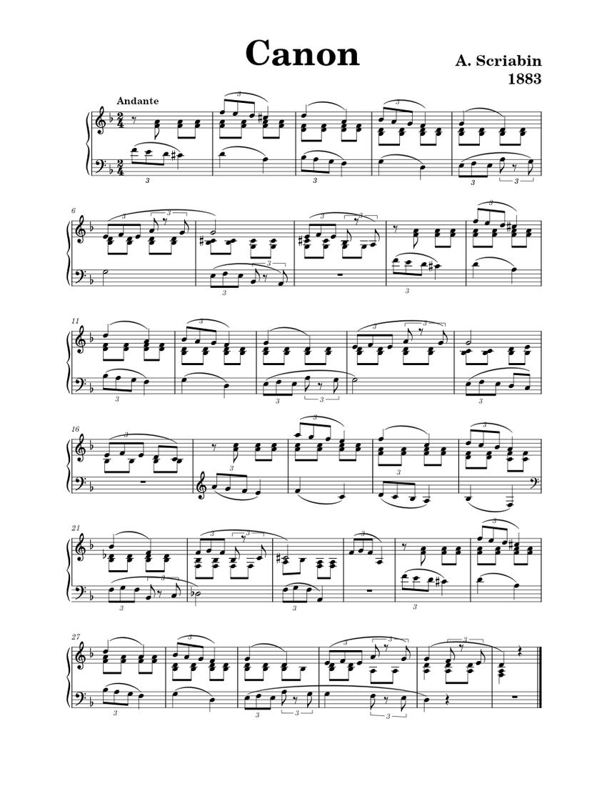 Canon in D minor – Alexander Scriabin Sheet music for Piano (Solo) Easy ...