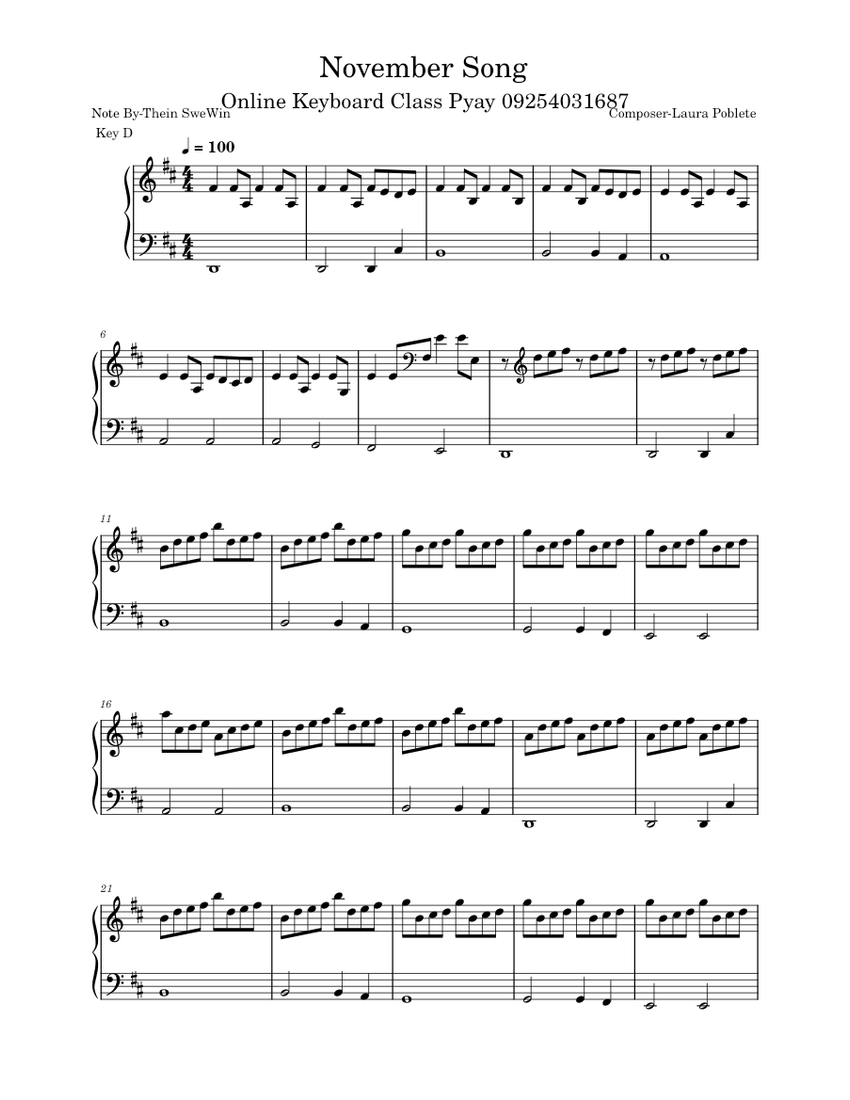 - Title November Song Sheet music for Piano (Solo) Easy | Musescore.com