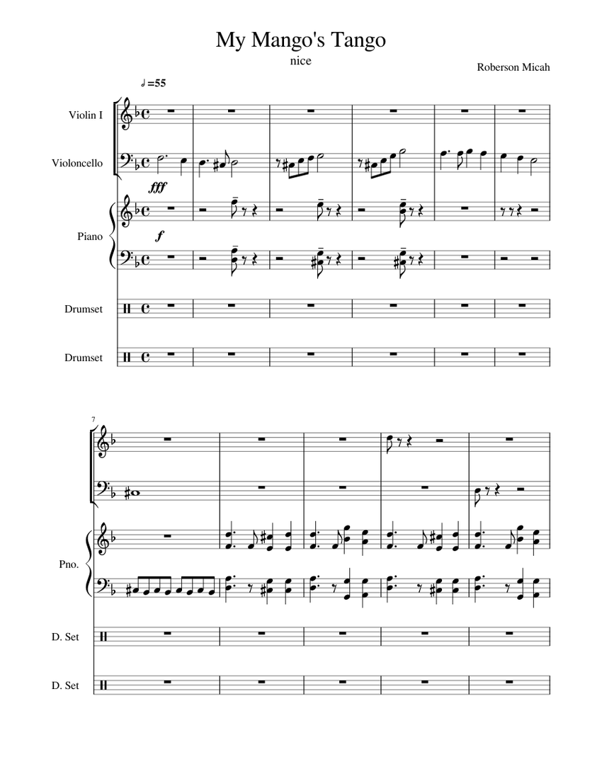 My Mango's Tango Sheet music for Piano, Violin, Cello, Drum group ...
